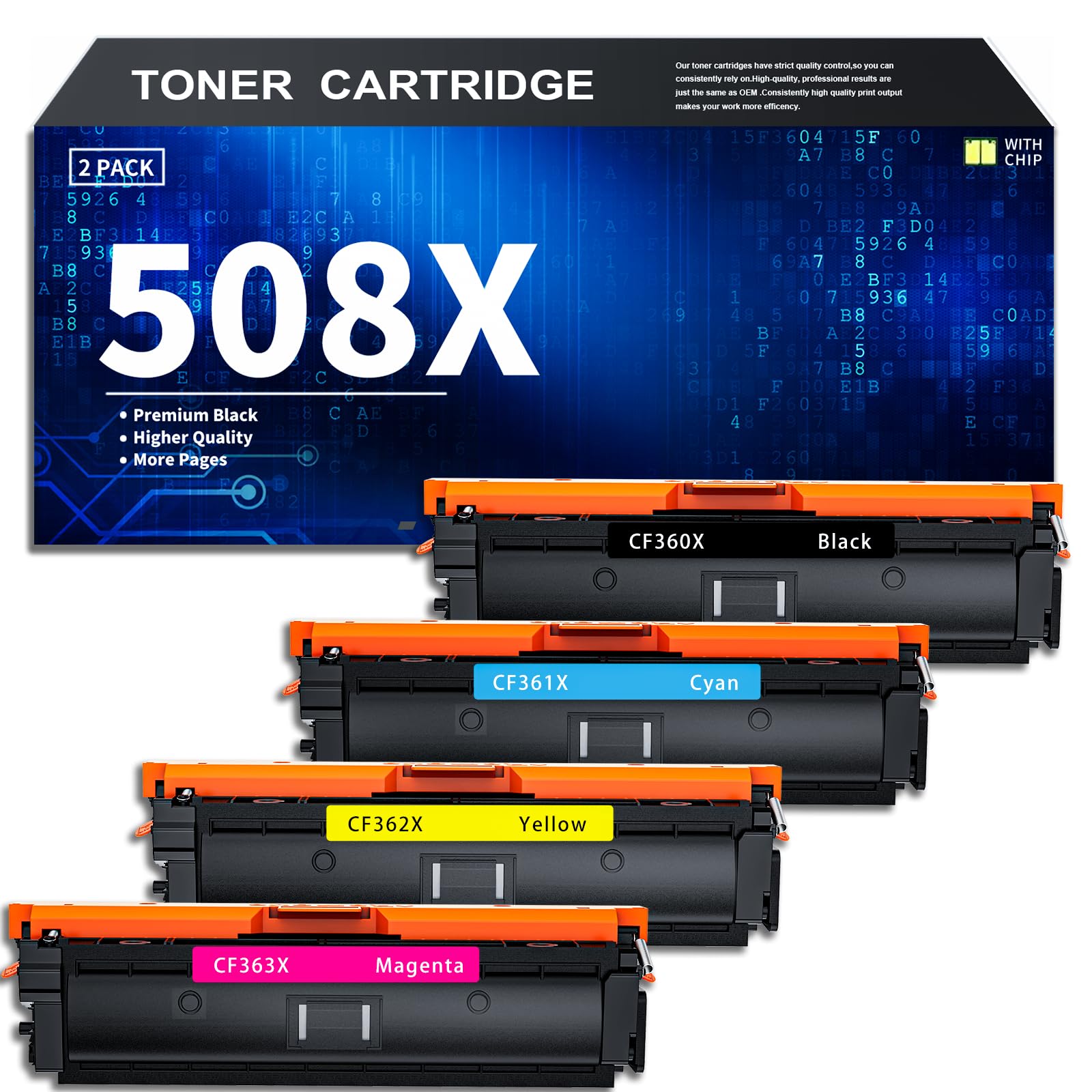 Corapipo M553 508X 508A Toner Cartridge Set 4 Pack for HP508X 508A CF360X CF361X CF362X CF363X ...