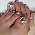 Amazon.com: GLAMERMAID Press on Toenails,Metal Silver Toenails Press ...