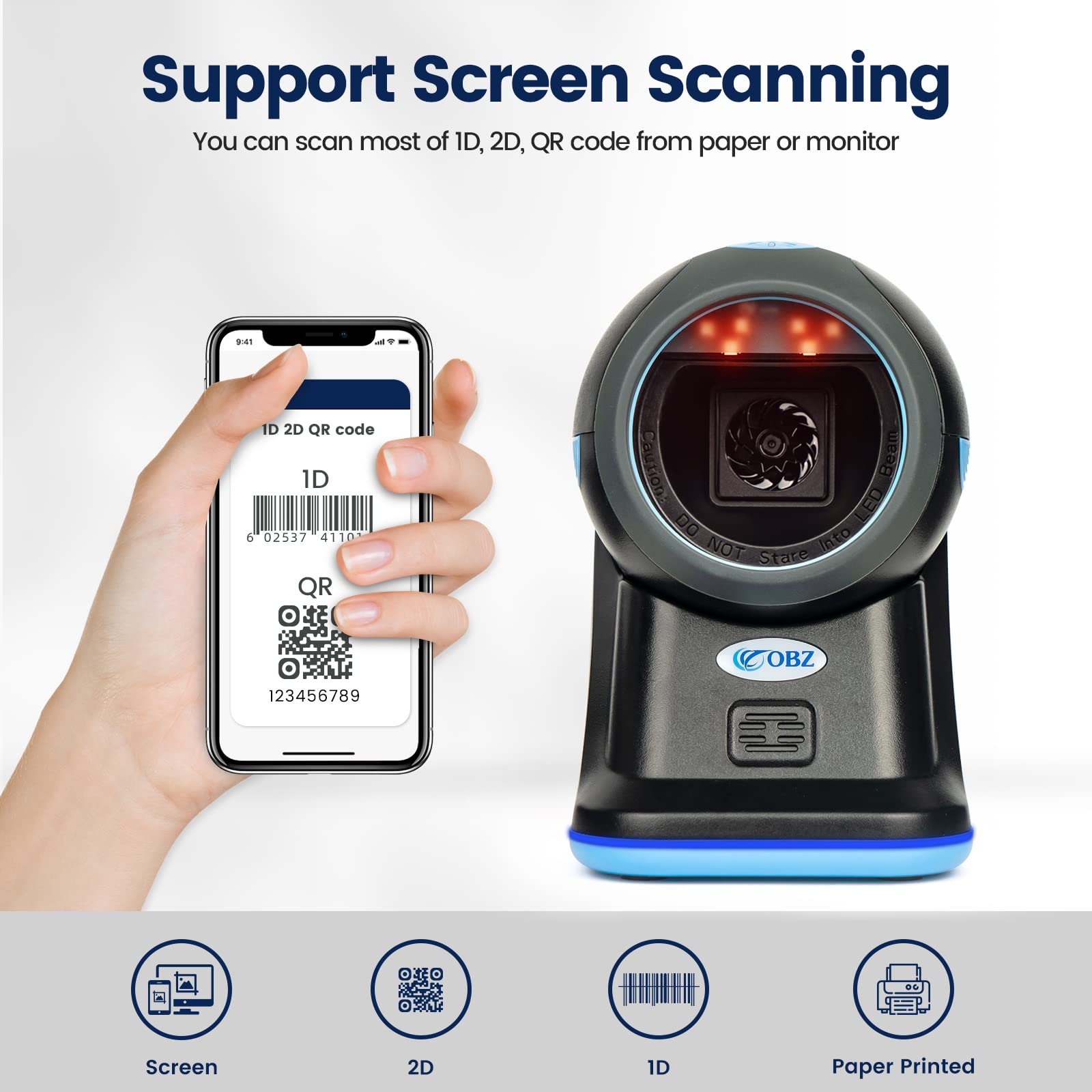 Mua OBZ 1D 2D QR Hands-Free Barcode Scanner, Omnidirectional Automatic Sensing Scanning USB ...