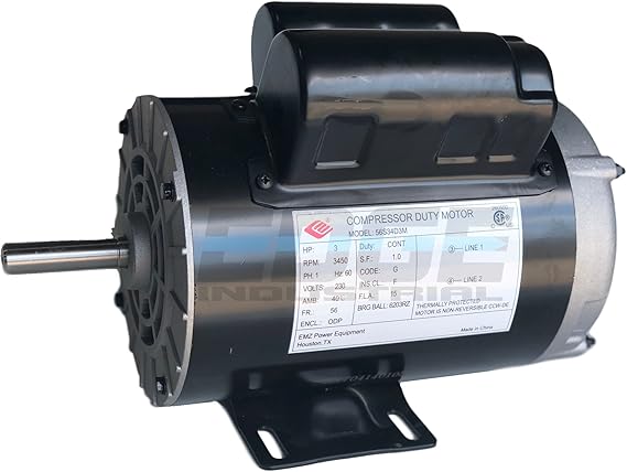 New 3 HP Compressor Duty Electric Motor, 3450 RPM, 56 Frame, 5/8 Shaft Diameter, 230 Volt, Fan ...