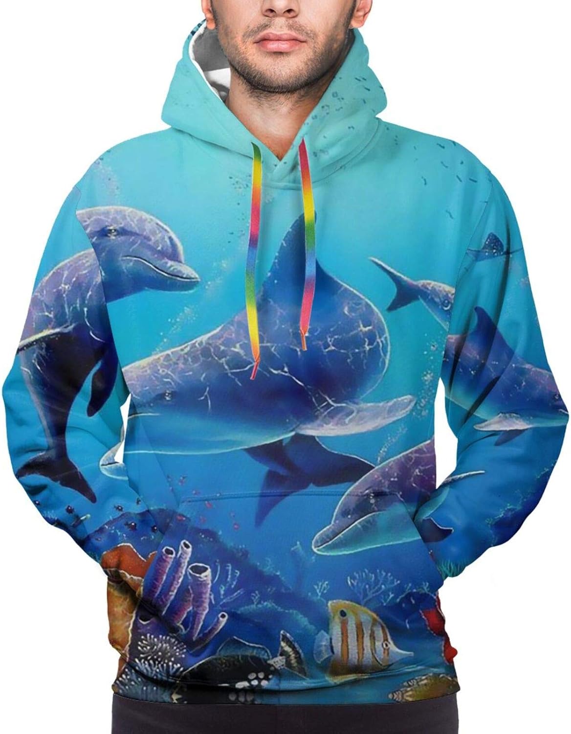 MenPullover Sweatshirts Sea Animal Dolphins Fish Digital Print ...