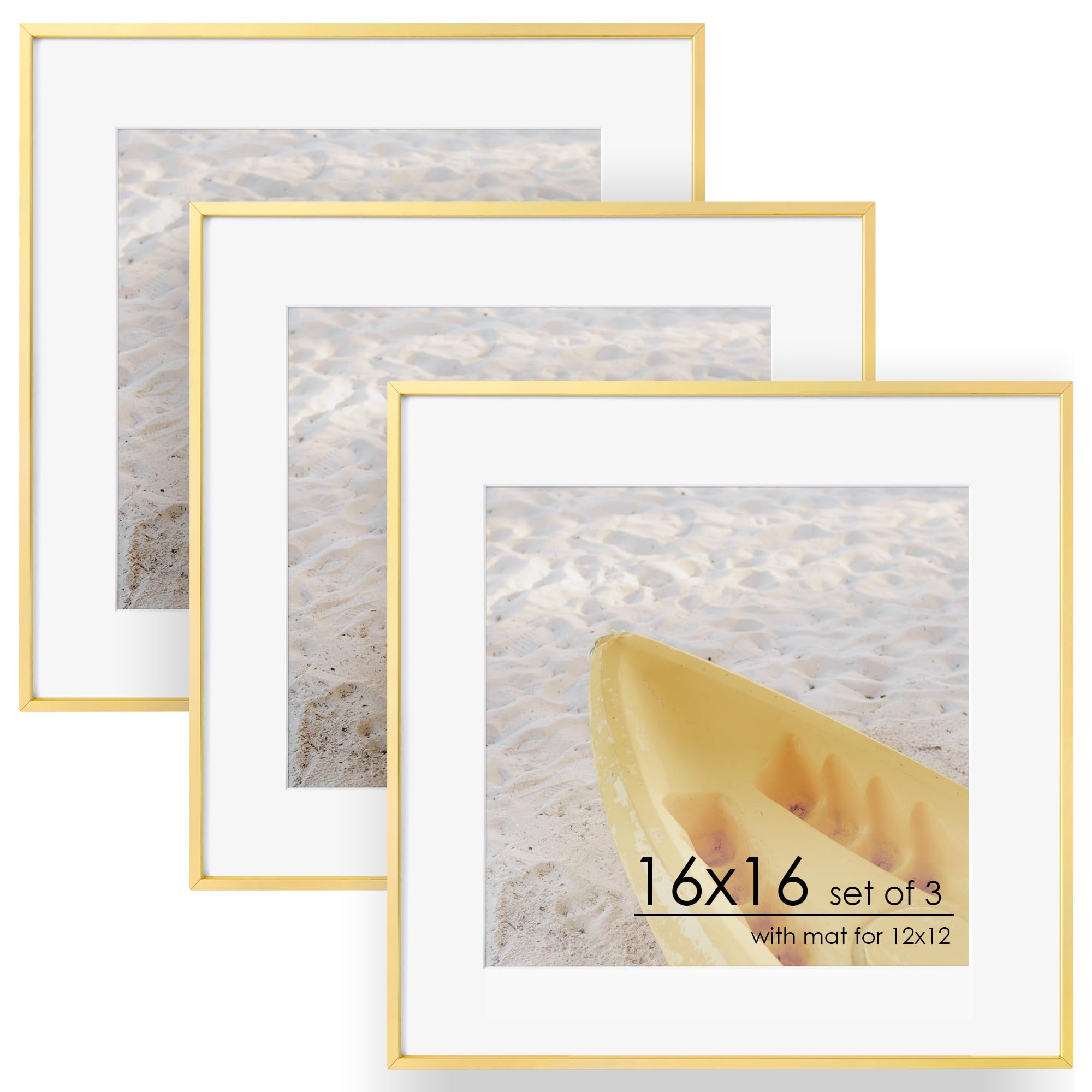 FLYJOE 16x16 Metal Square Picture Frame For Wall With Mat For 12x12, 16 ...