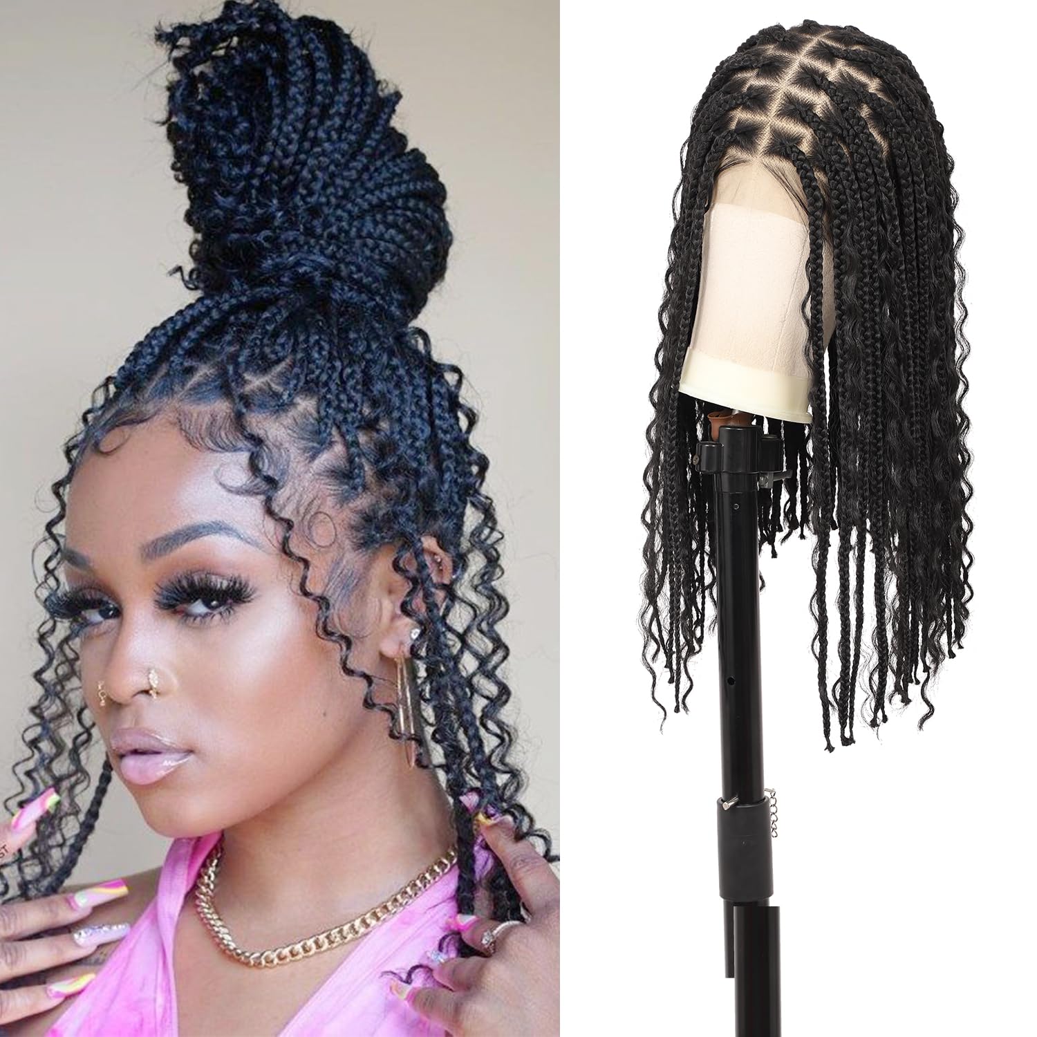 Olymei 13x8 Inch Hd Lace Front Knotless Boho Braided Wig 18 Inch Short ...