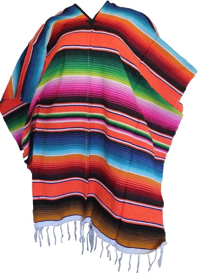 Amazon.com: Orange Striped Mexican Serape Poncho Pancho Adult Costume ...