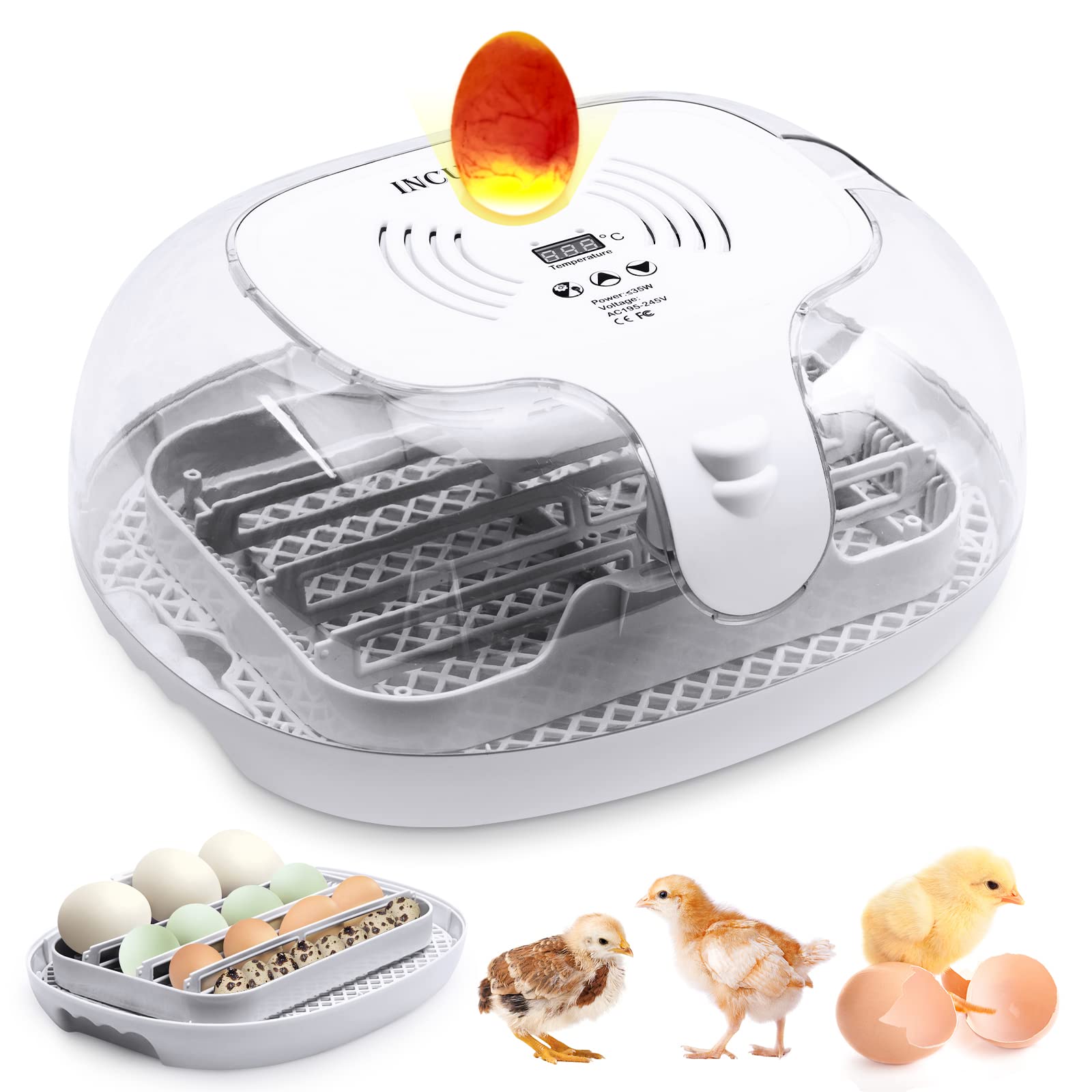 Incubators for Hatching Eggs, 16 Eggs Incubator with Automatic Turning, LED Temperature Screen ...