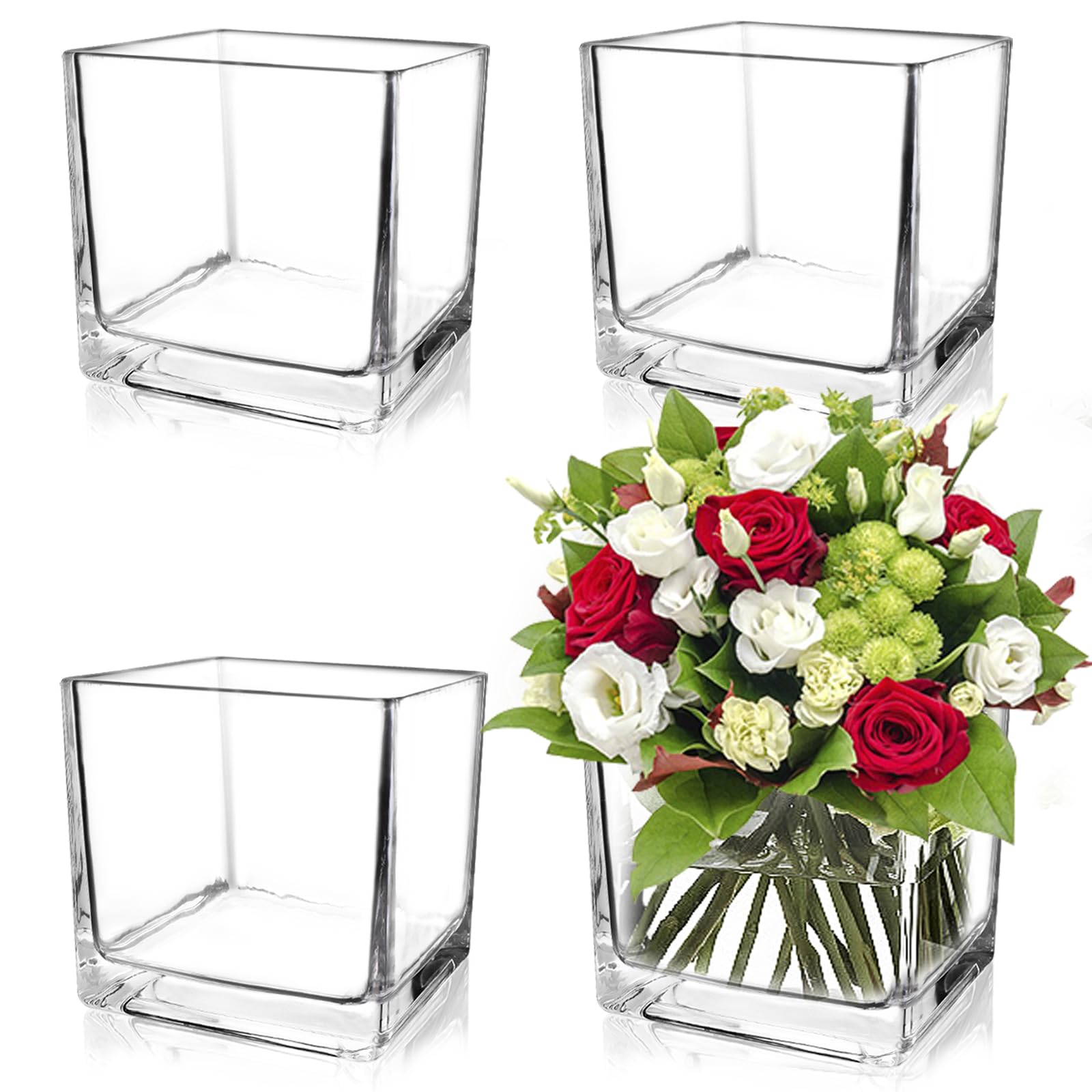 UrSpeedtekLive Set of 4 Square Glass Vases 5" x5" x 5", Clear Cube ...