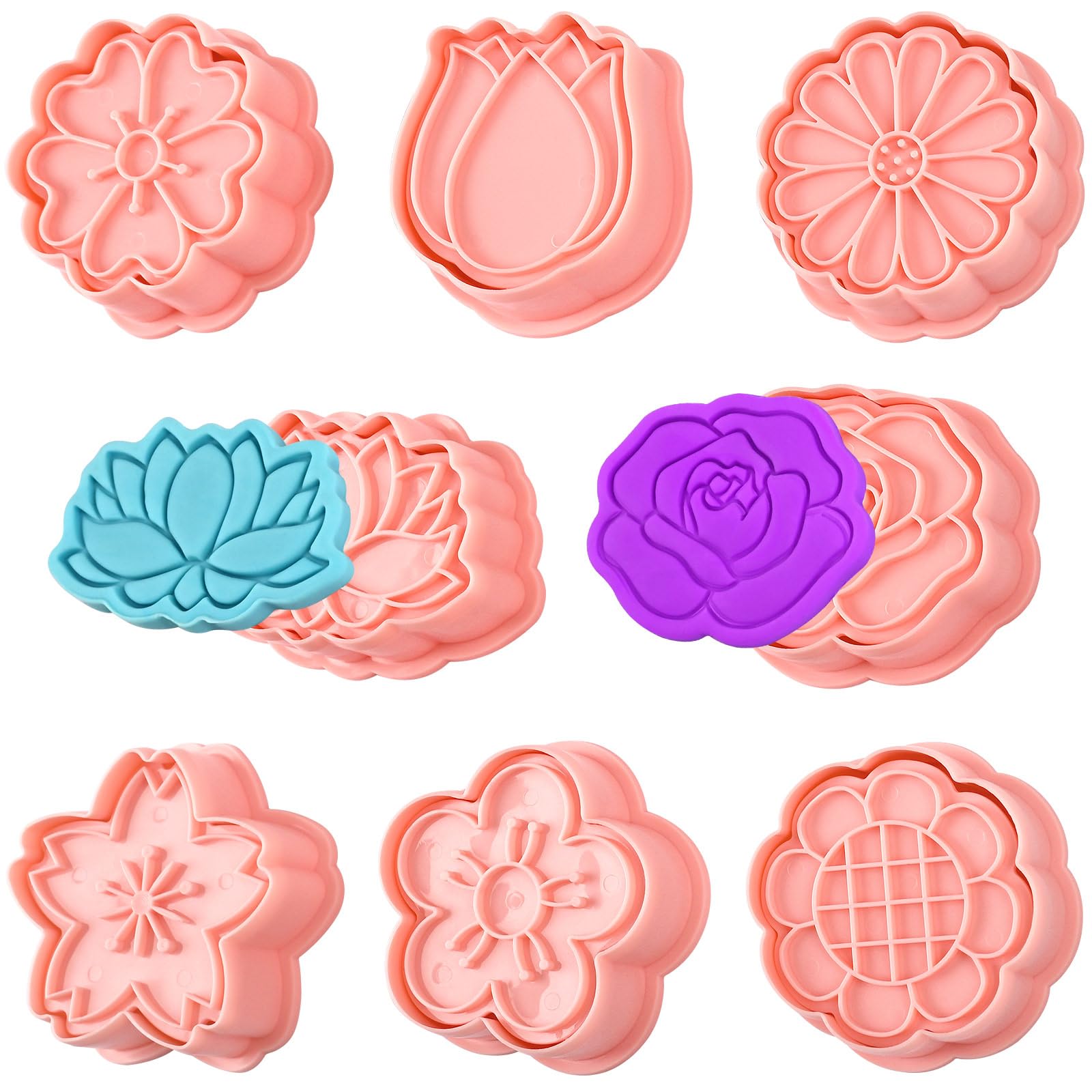 8 Pack Flower Cookie Cutters, 3D Cookie Cutter with Plunger Stamp, 8 ...