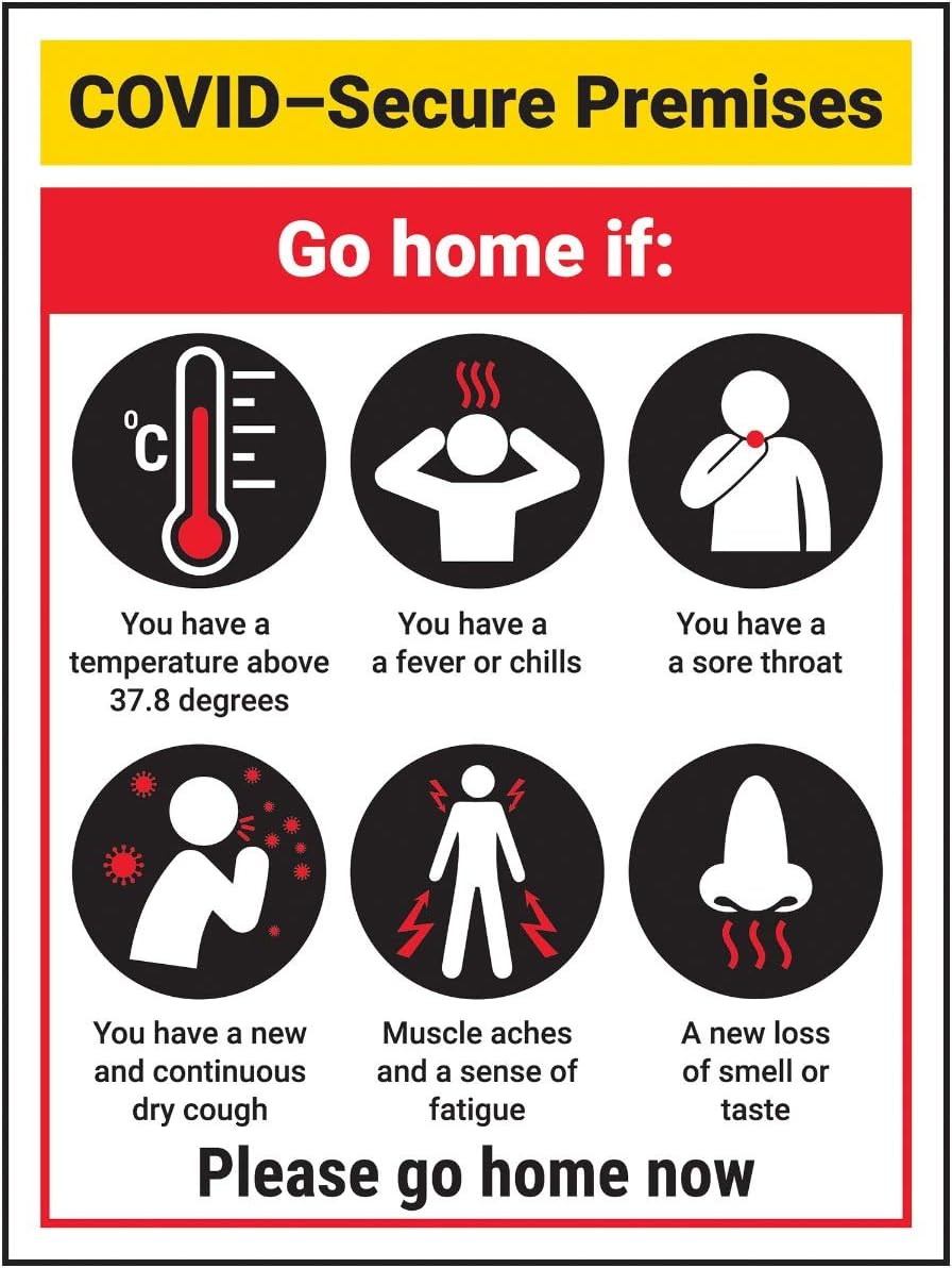 Vsafety COVID-Secure Premises – Go Home – 150mm x 200mm – Self Adhesive ...