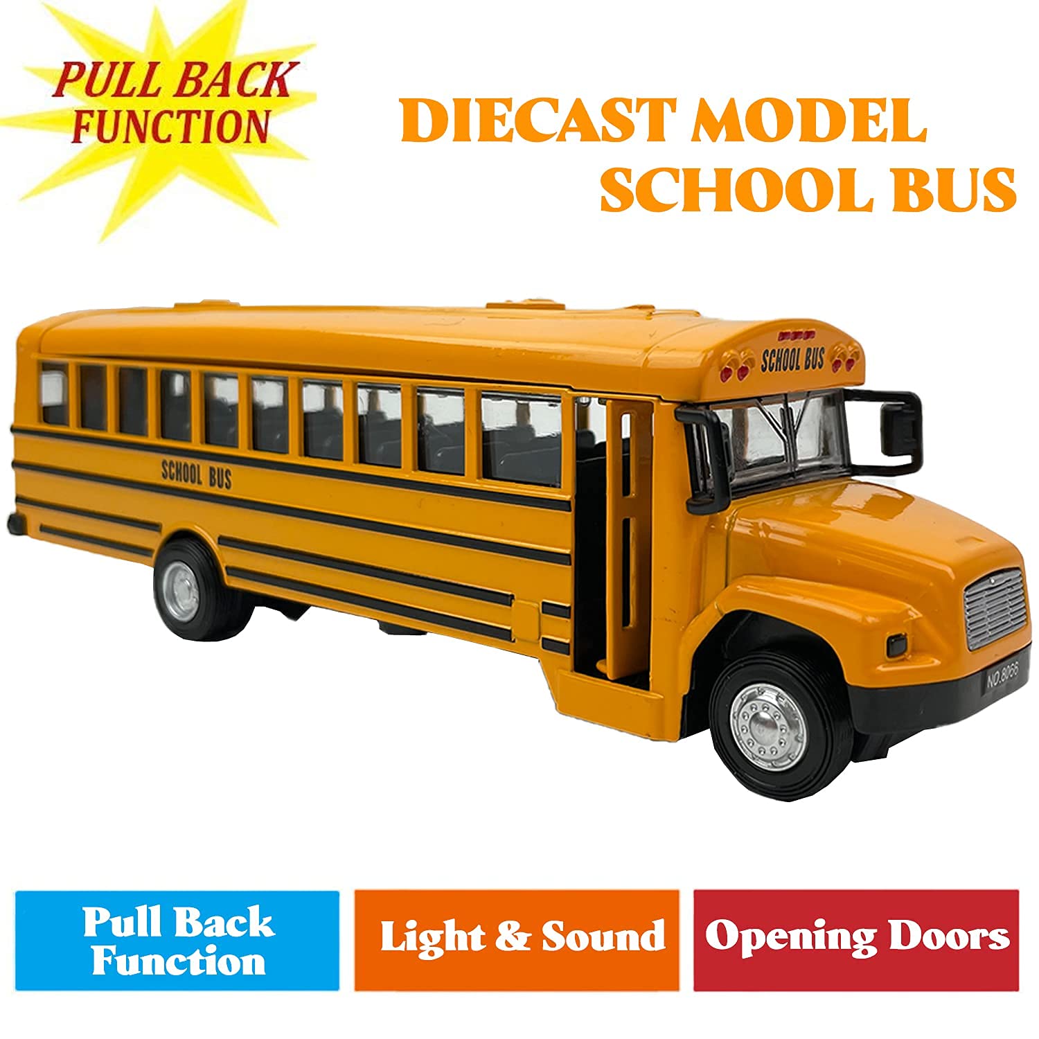 Diecast Yellow School Bus Model Toy, 8" Pullback Die Cast Model Vehicle ...
