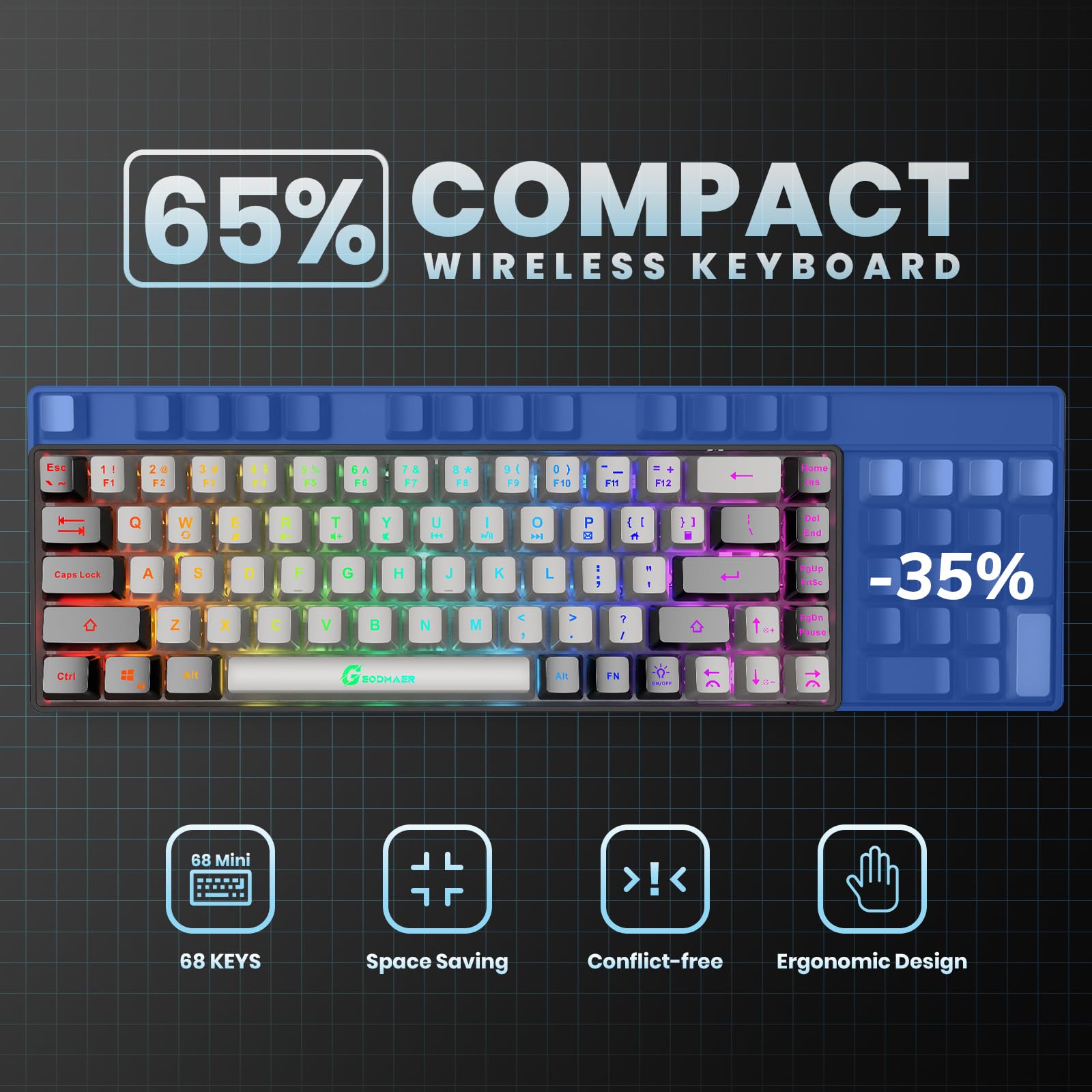 Mua GEODMAER 65% Wireless Gaming Keyboard, Rechargeable Backlit Gaming ...