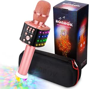 Amazon.com: BONAOK Wireless Bluetooth Karaoke Microphone with Flashing ...