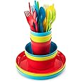 Amazon.com: Plaskidy Kids Dinnerware Set for 4-24 Piece Plastic ...