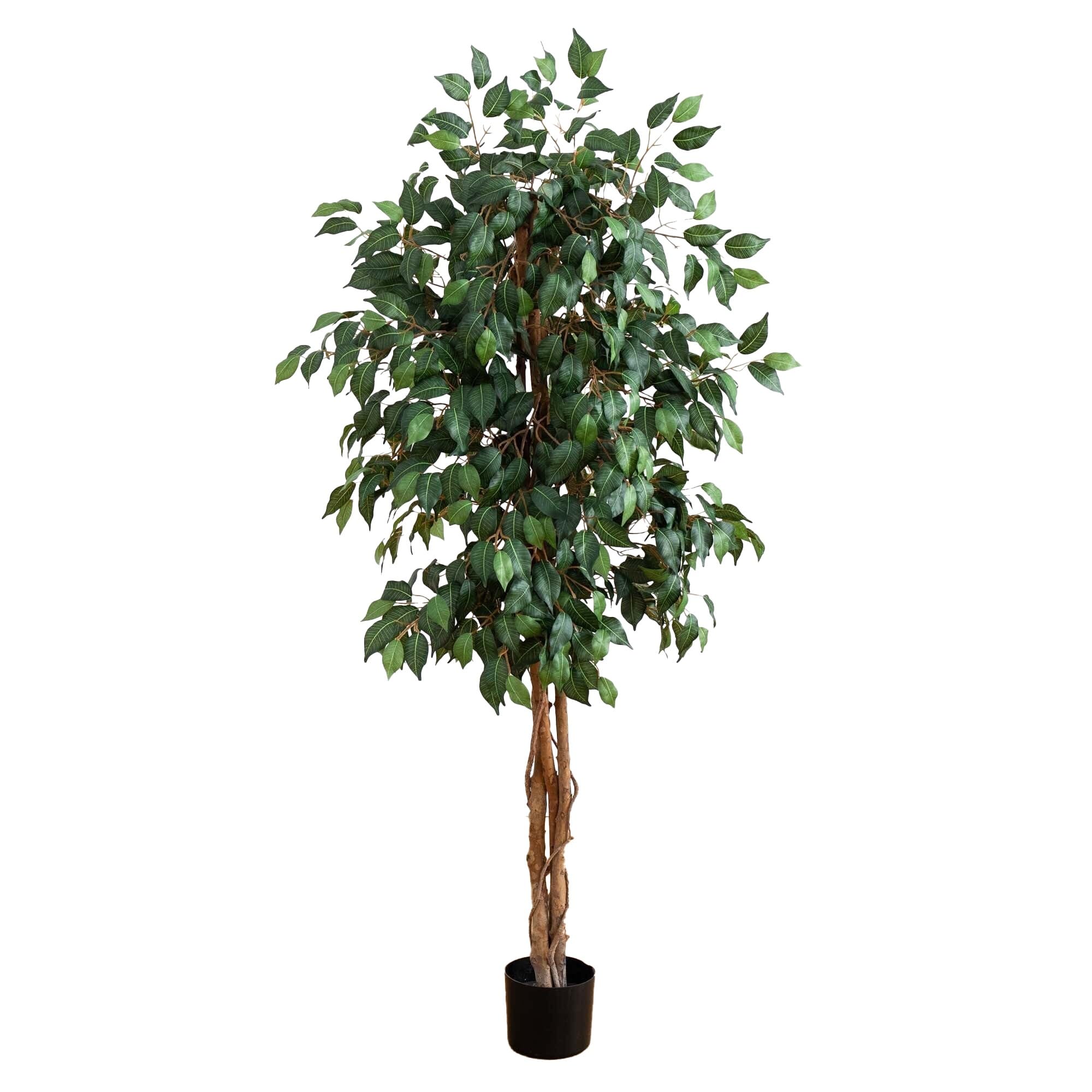 Nearly Natural 5ft Triple Trunk Artificial Ficus Tree with Natural Wood ...