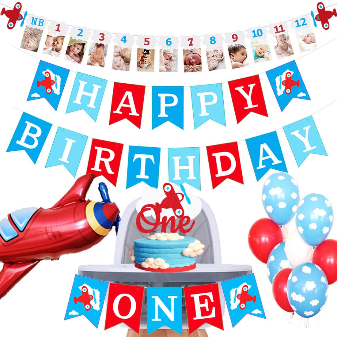 Buy Airplane Time Flies First Birthday Banner Oh How Time Flies Red