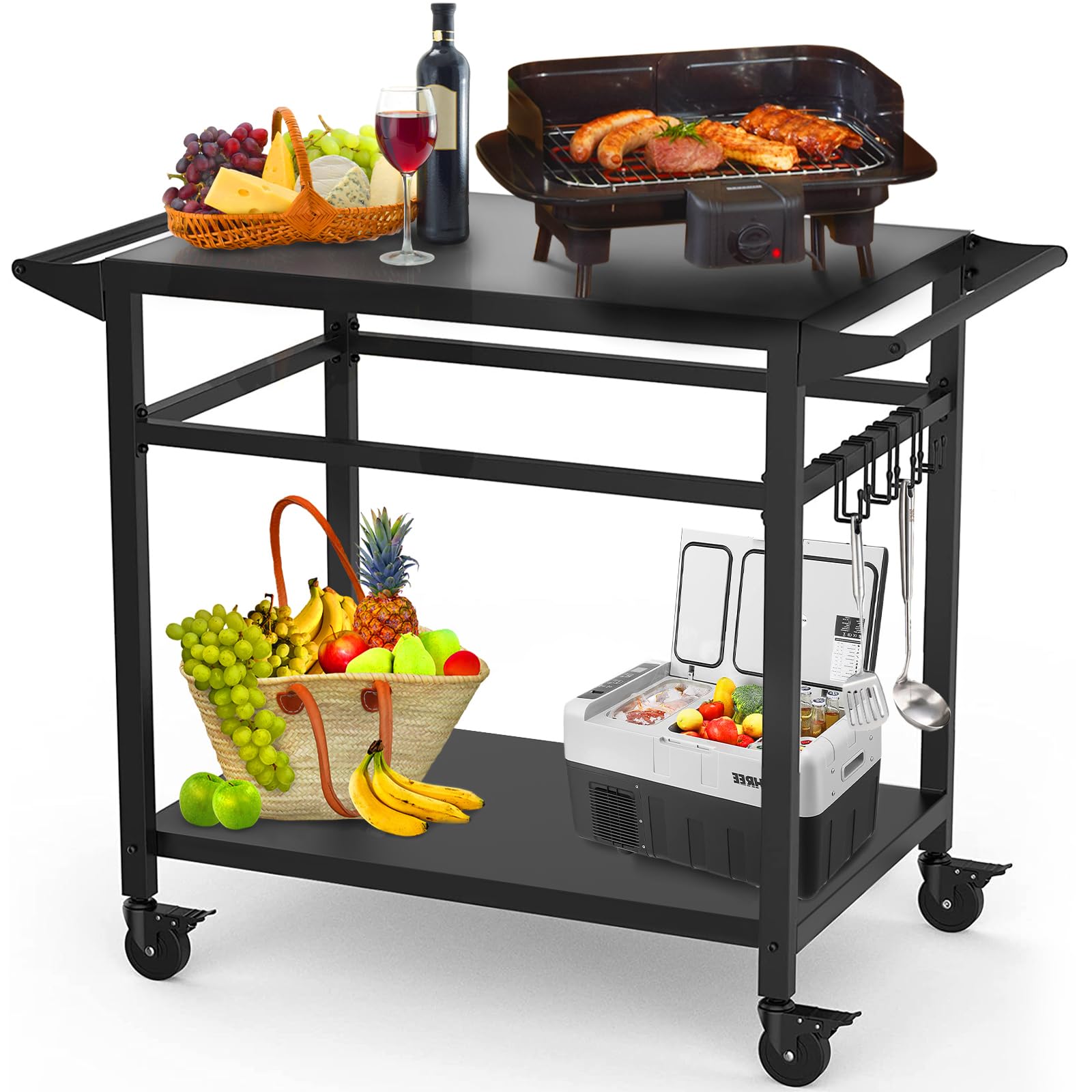 RAXSINYER 20"x32" Double-Shelf Grill Table Movable Grill Cart, Outdoor ...