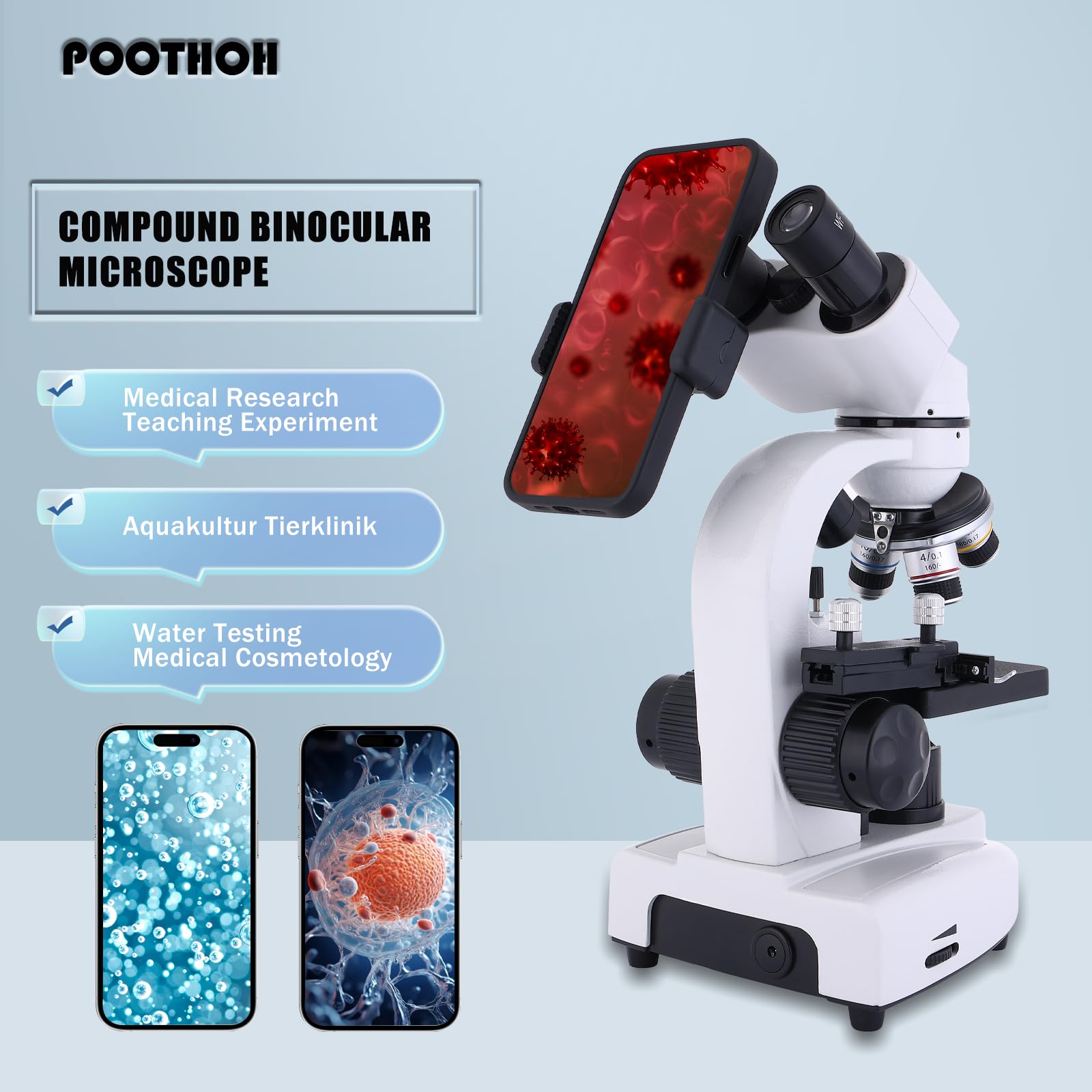 Poothoh Binocular Compound Microscope 40X-2000X, Research Grade ...
