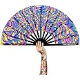 Amazon.com: Raveahem UV Glow Rave Fan, Bamboo Folding Clack Hand Fan ...