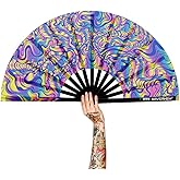 Amazon.com: Raveahem UV Glow Rave Fan, Bamboo Folding Clack Hand Fan ...