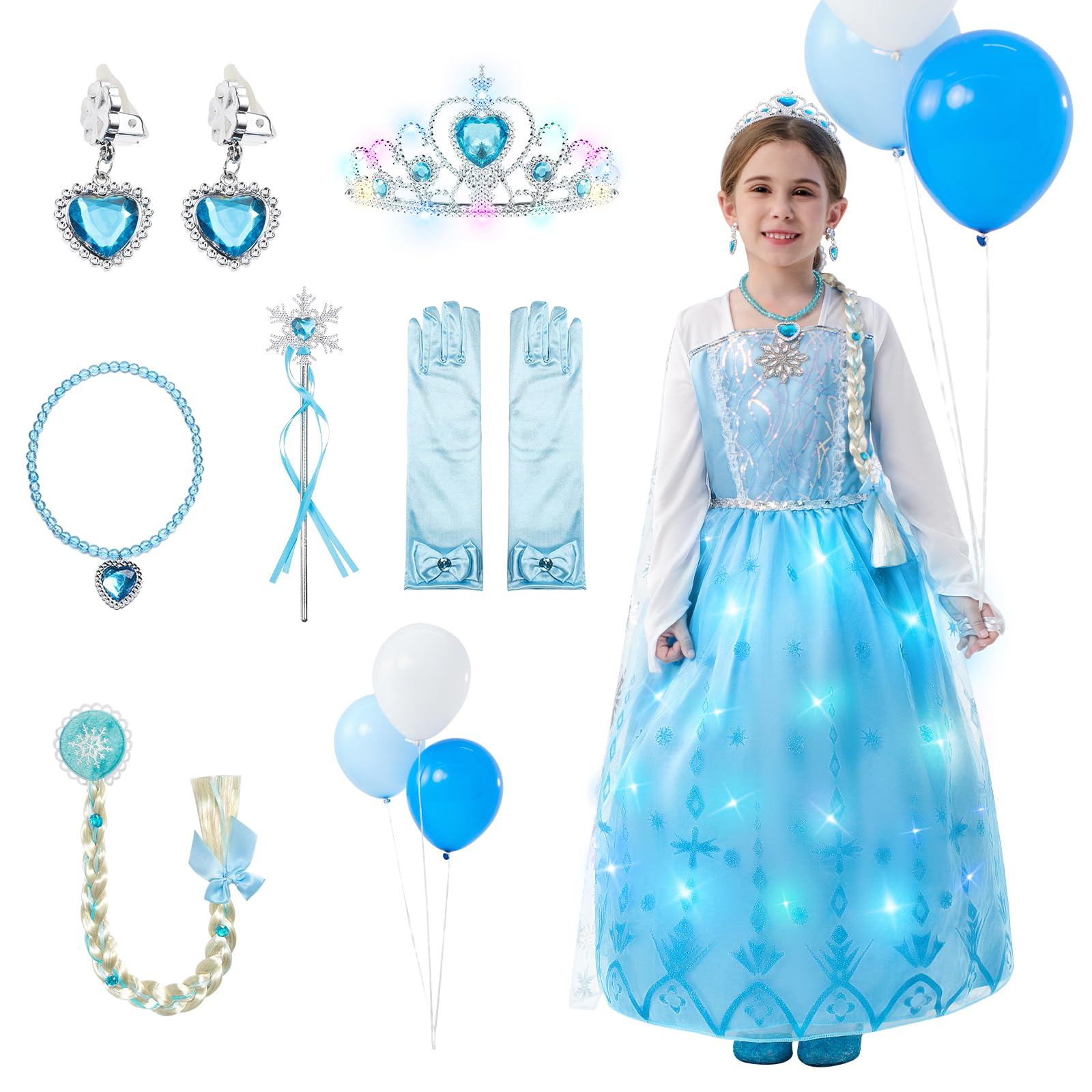 Poshetion Princess Dress Up for Girls, Light Up Princess Dresses with ...
