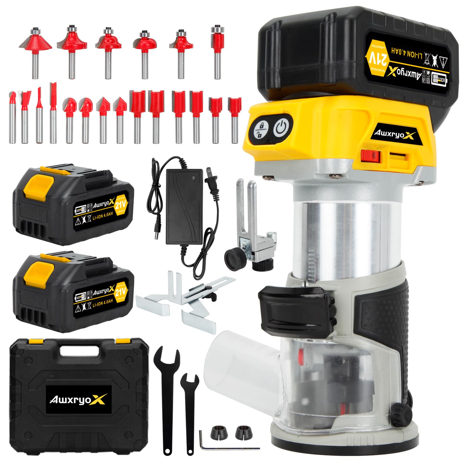AwxryoX Cordless Router for Woodworking, 21V Router Tool with 2 x 4.0Ah ...