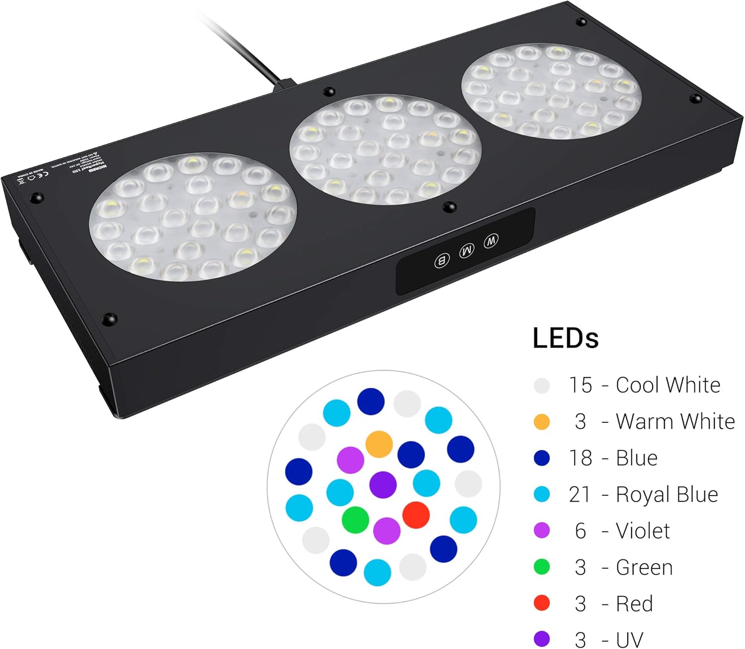 NICREW Aquarium LED Reef Light 150W, Dimmable Full Spectrum Marine LED ...