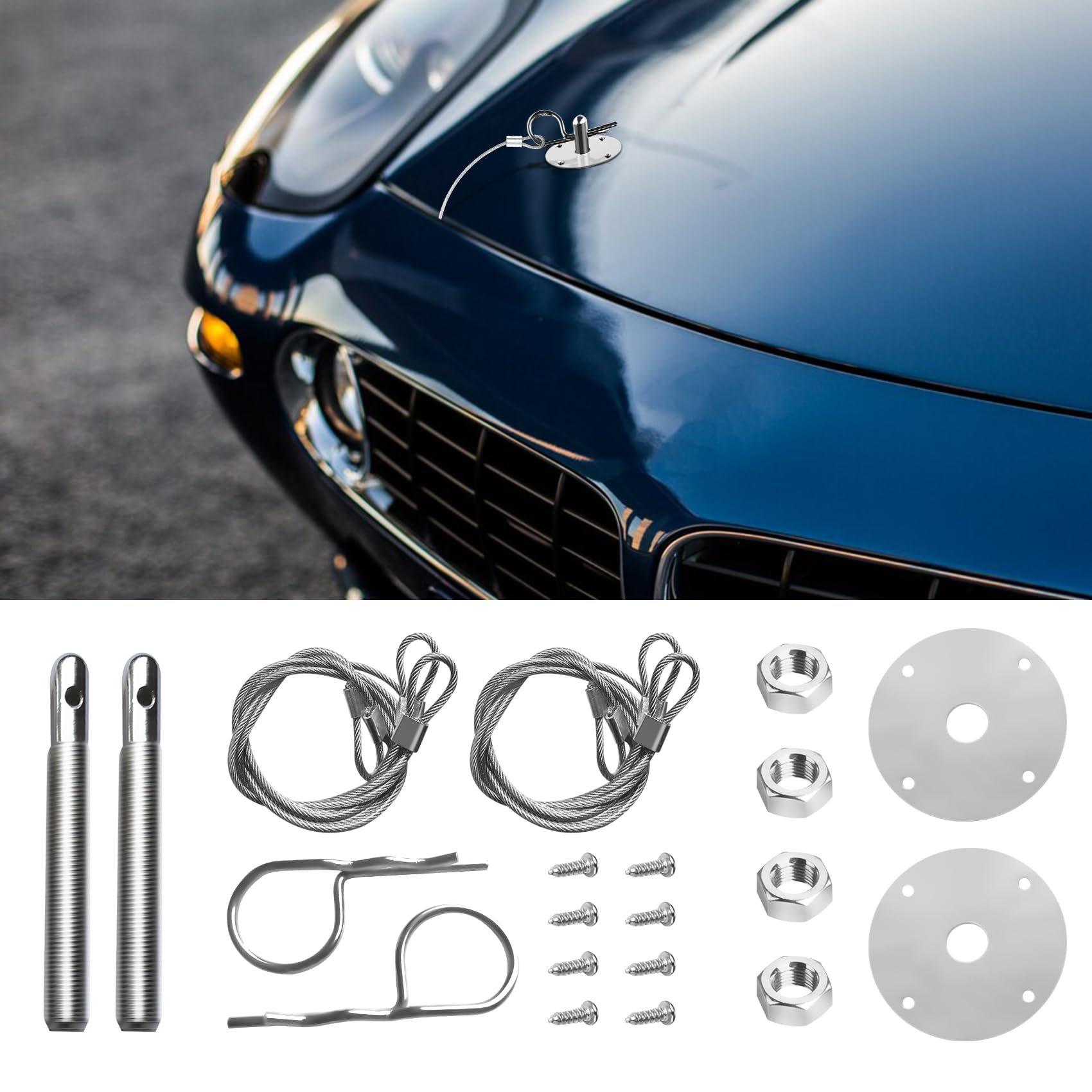 WINUERK Hood Pins Kit for Car, Stainless Steel Car Hood Cover Quick ...