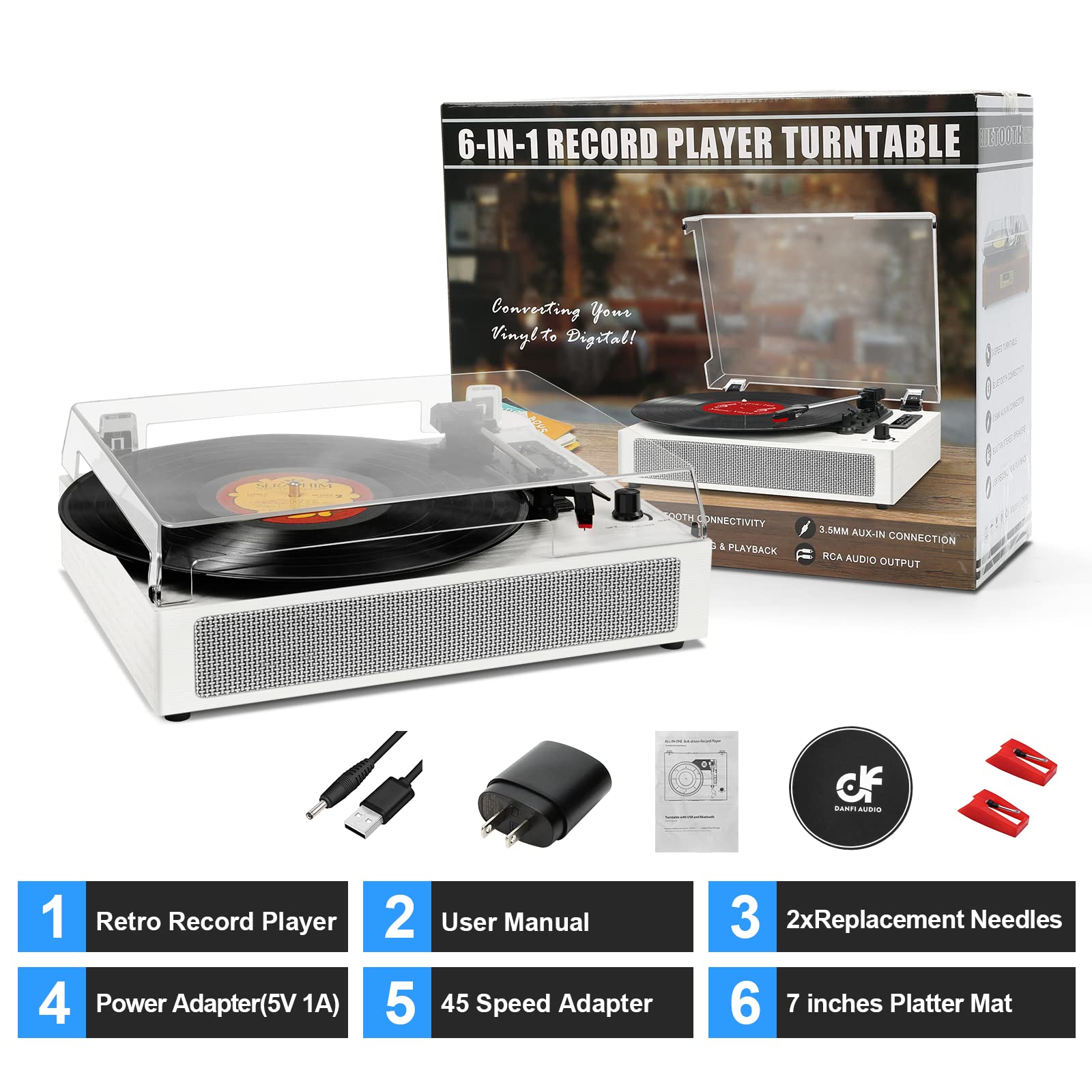 Mua Vintage Record Player Bluetooth 3-Speed Vinyl Record Player with ...