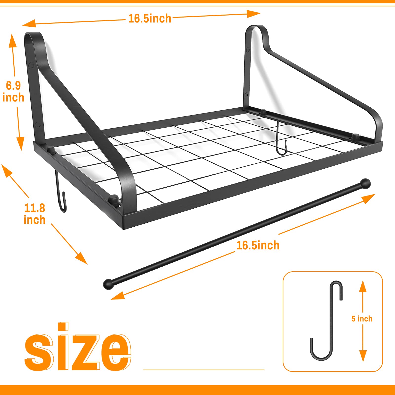 X Home 16-Inch Pot Racks for Kitchen Wall Mounted, with Removable Rail ...