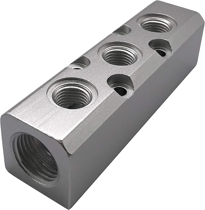 3 Way Pneumatic Manifold Air Distribution Block, G1/2 Supply Port, G1/4 ...