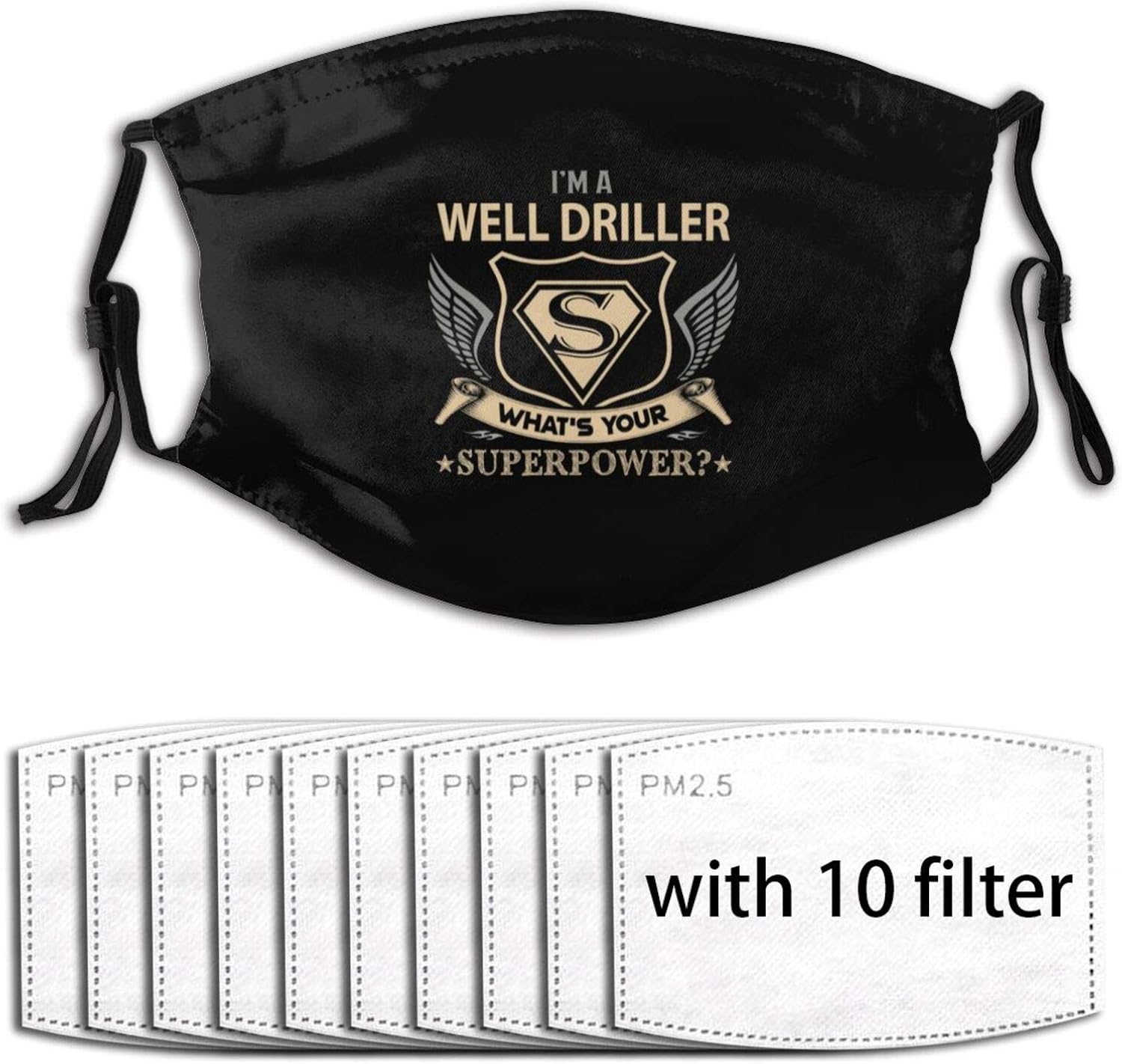 Unisex Face Mask with Filters Well Driller Superpower Adjustable Dust ...