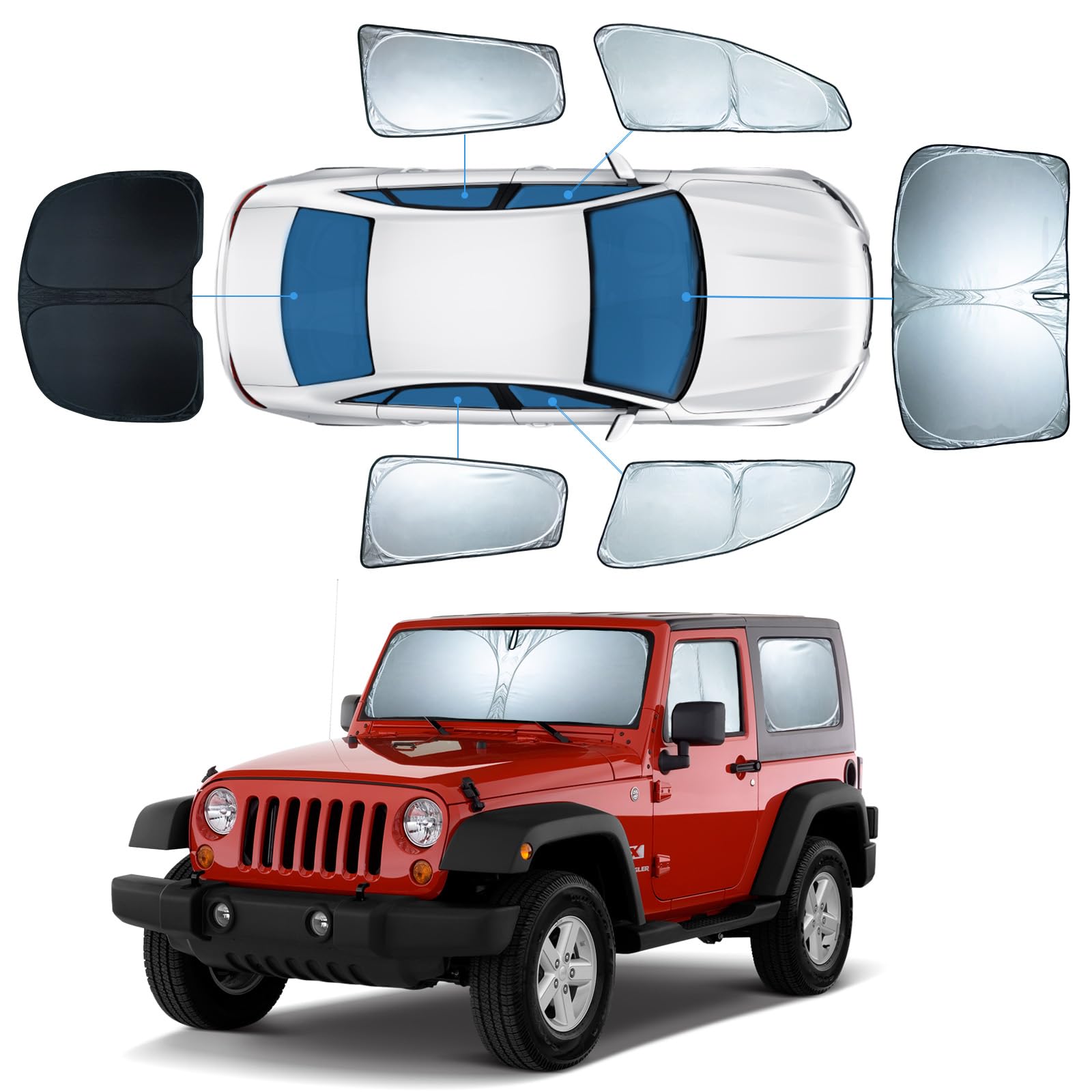 6 PCS Sun Shades for Jeep Wrangler JL JLU & JT 2Doors Windshield ...