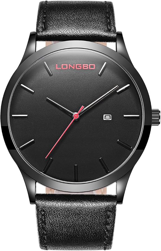 LONGBO Mens Unique Black Leather Band Military Simple Big Face Watches ...