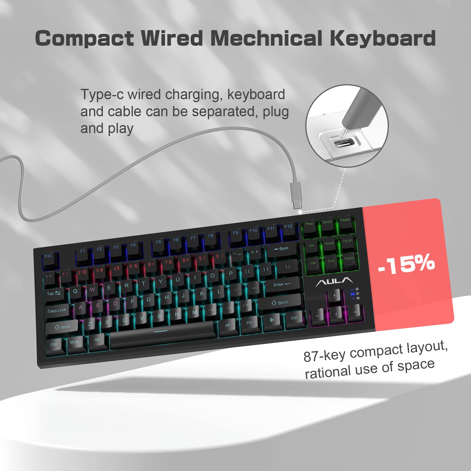 Mua AULA Mechanical Keyboard, 87 Keys RGB Backlight Gaming Keyboard ...