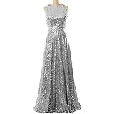 MACloth Women V Neck Sequin Wedding Formal Evening Gown Long Bridesmaid ...
