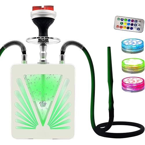 SunWamntin 2 Hose Hookah Set Modern Cube With Accessories, LED Lights ...