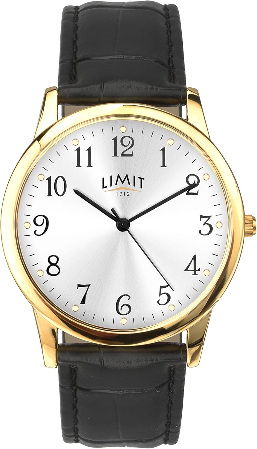 Limit Men's Quartz Analogue Gold Plated Coloured Watch with Black Strap ...