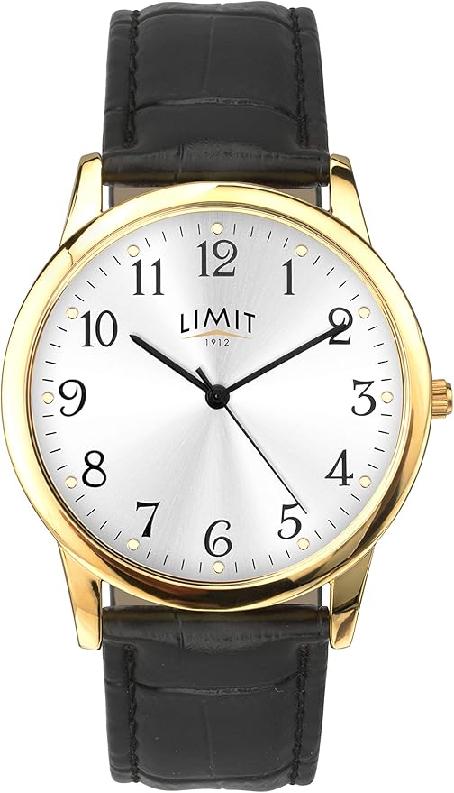Limit Men's Quartz Analogue Gold Plated Coloured Watch with Black Strap ...