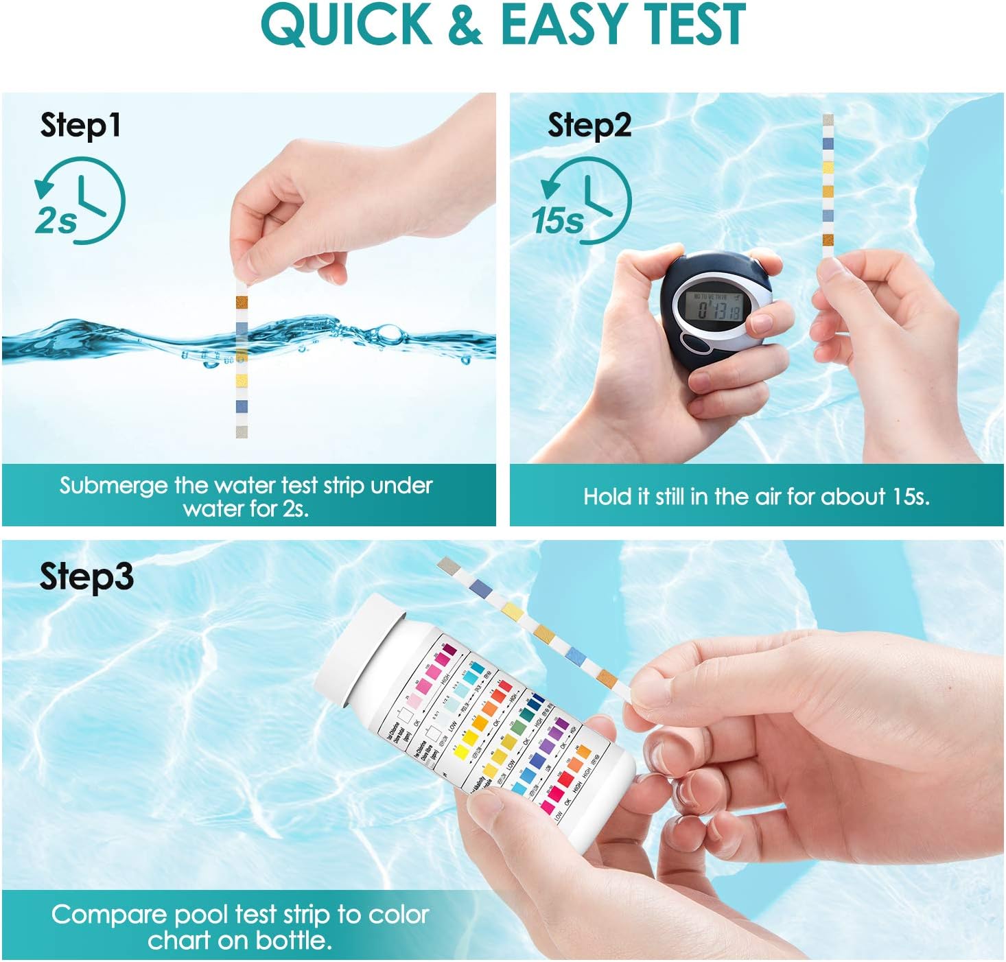 Ehomfy Hot Tub Test Strips 6 IN 1 Pool Dip Test Strips, Pool PH Testing ...