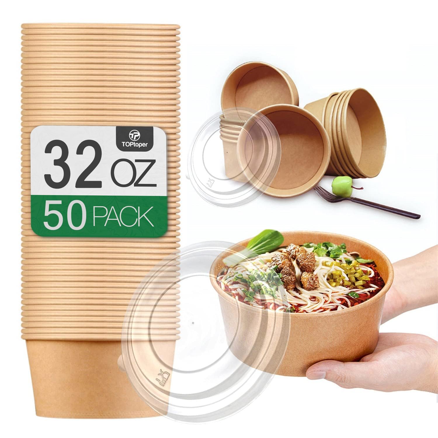 TOPtoper 50 Pcs 32 Oz Large Paper Bowls With Lids Disposable Soup TOPtoper 50 Pcs 32 Oz Large Paper Bowls With Lids Disposable Soup