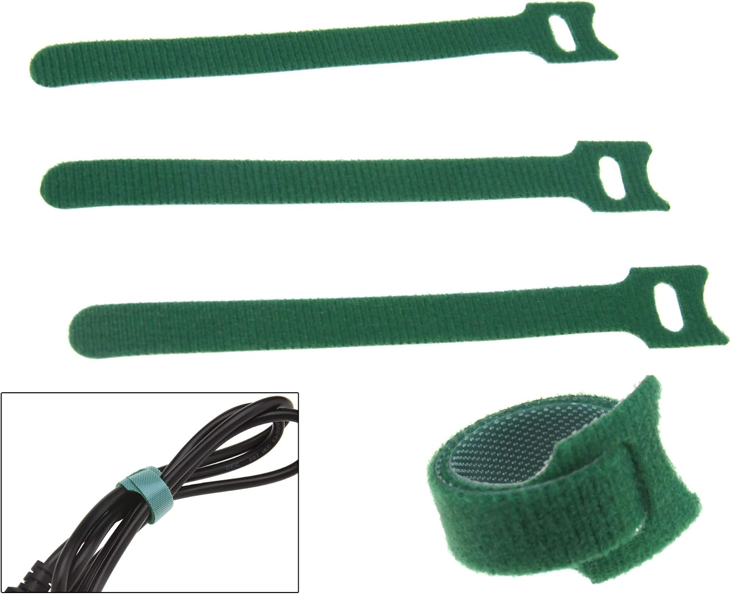 100x Green Reusable Cable Ties Hook & Loop Adjustable Cable Tidy Strap ...