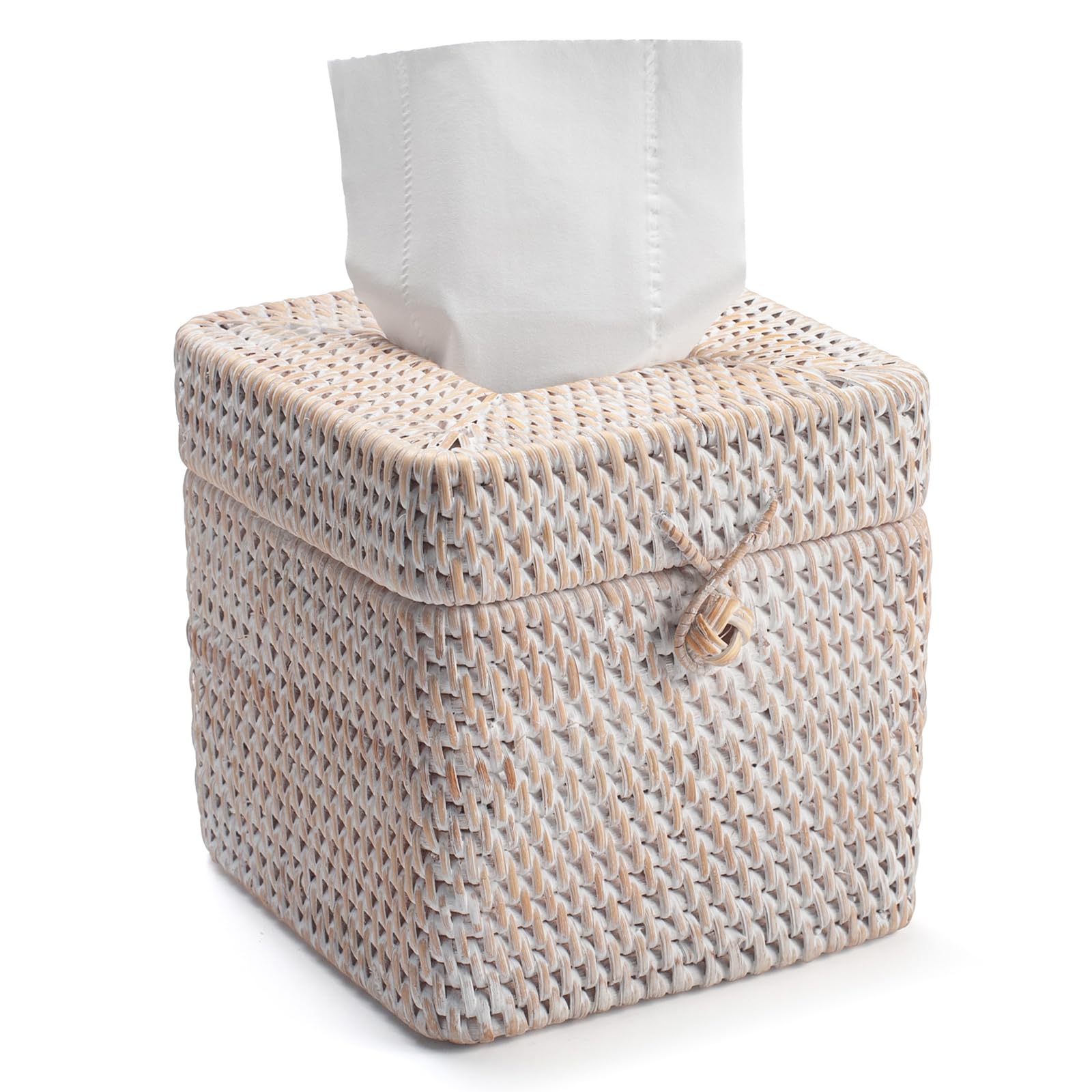 Rattan Tissue Box Cover Square, Wicker Tissue Box Holder with Lid ...