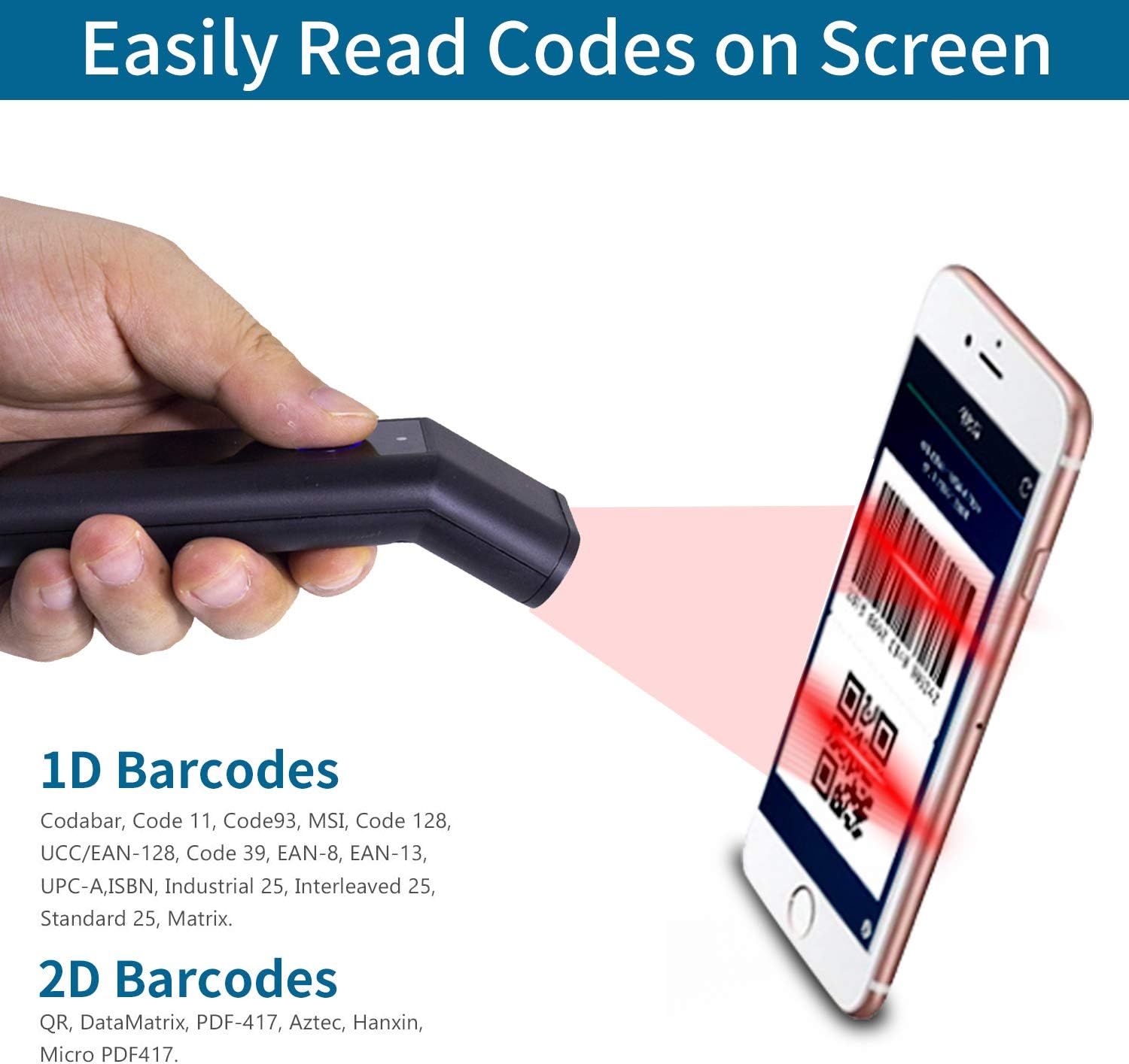 2D Bluetooth Barcode Scanner with Stand,Symcode 3 in 1 Bluetooth ...
