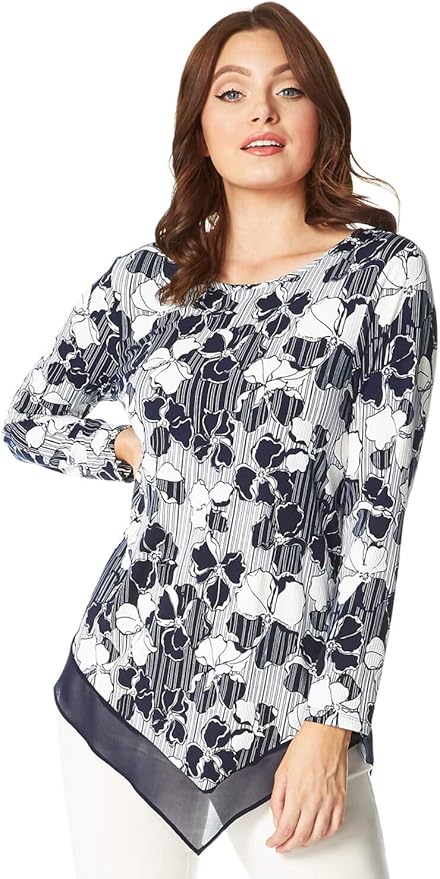 Roman Originals Asymmetric Floral Print Chiffon Hem Top - Ladies Blouse ...