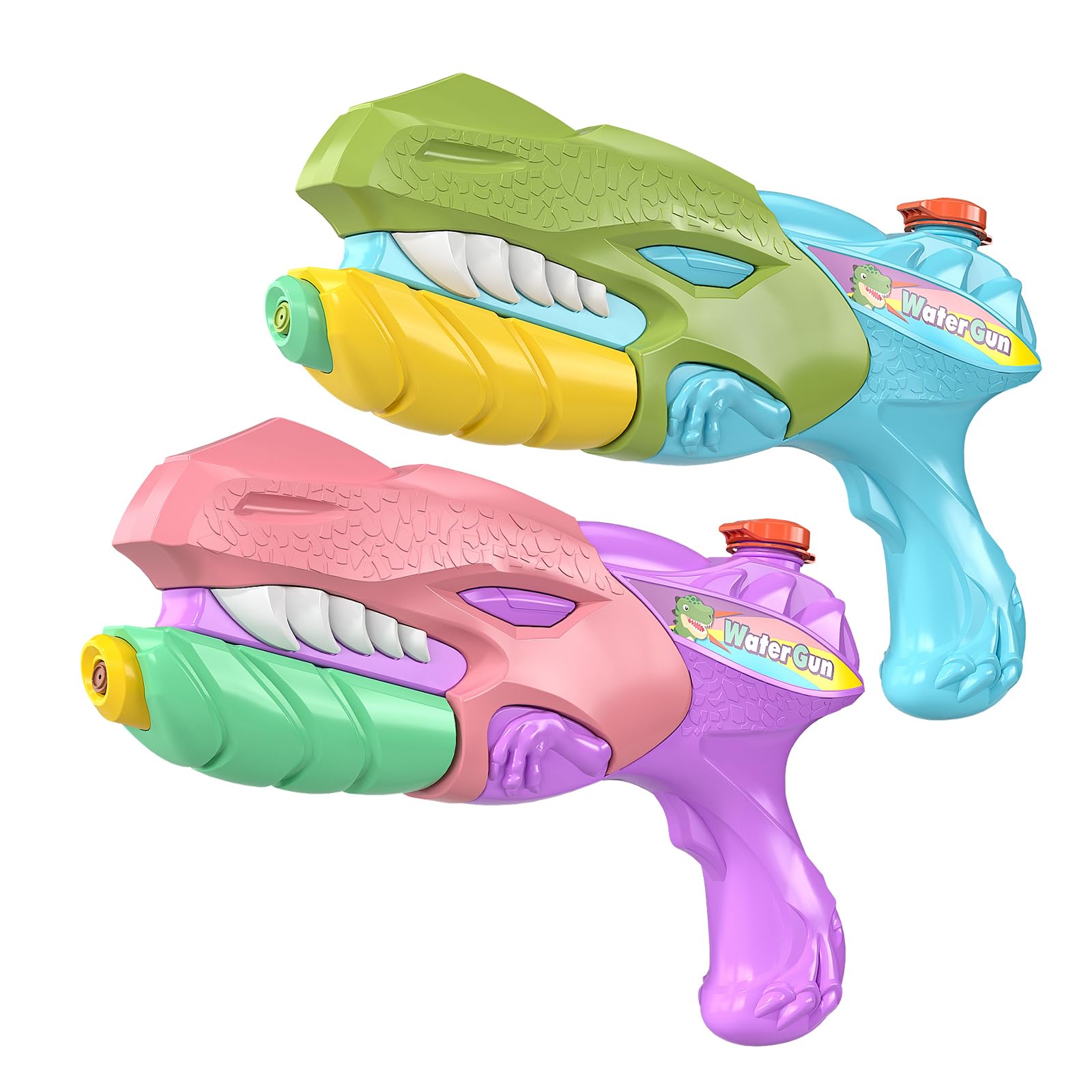 TEMI 2 Pack Dinosaur Water Blasters for Kids, Long-Range Shooting Pump ...