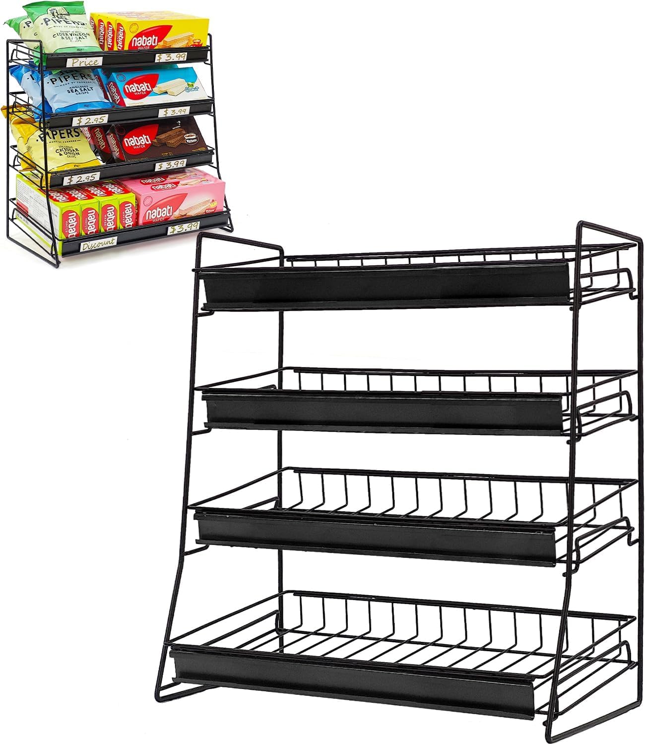Candy Display Rack, 4 Tier Candy Organizer, Snack Organizer for ...