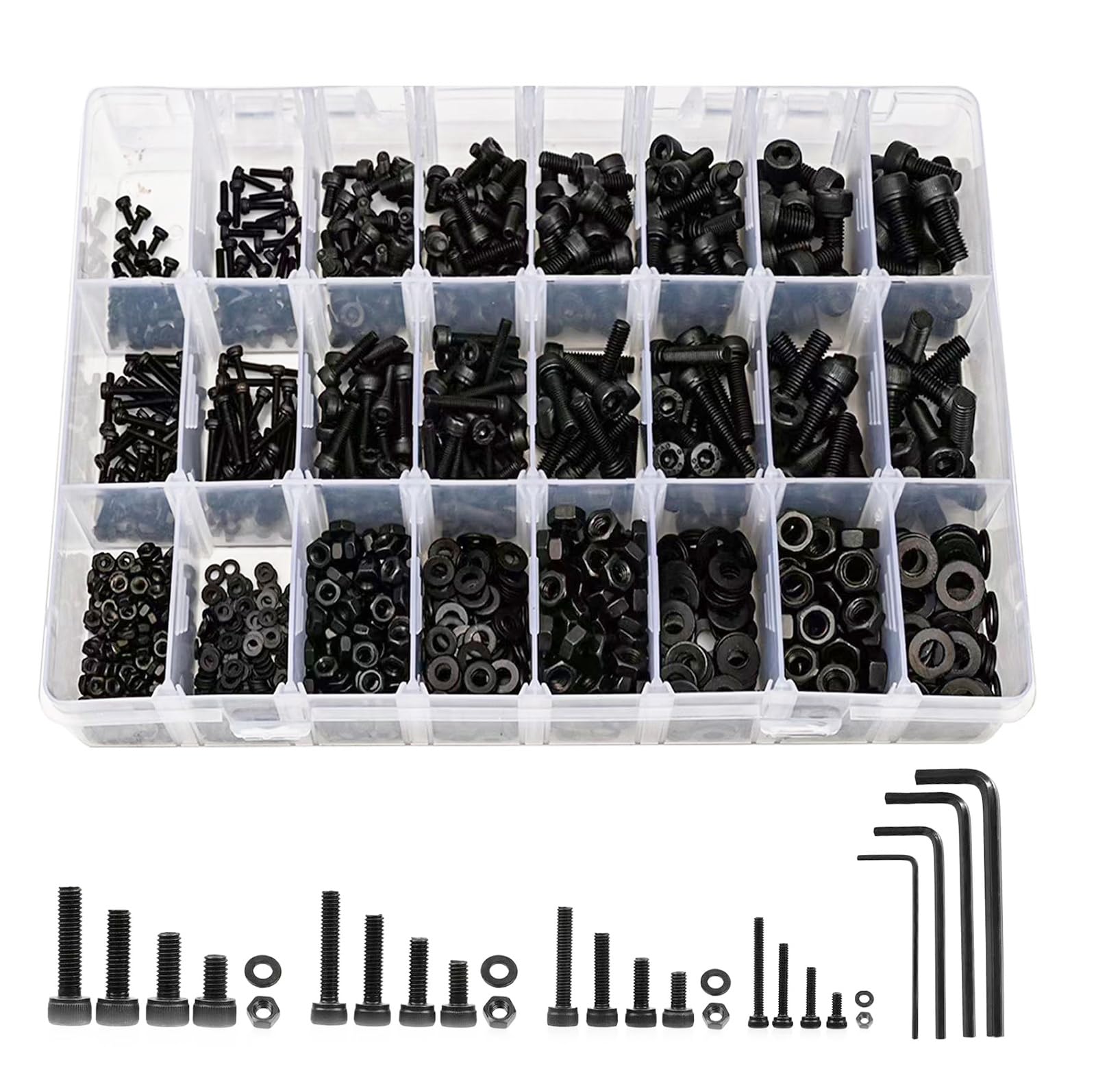 Zuorery 1230PCS Metric Screw Assortment Kit M2 M3 M4 M5, 12.9 Grade Alloy Steel, Hex Socket Head ...