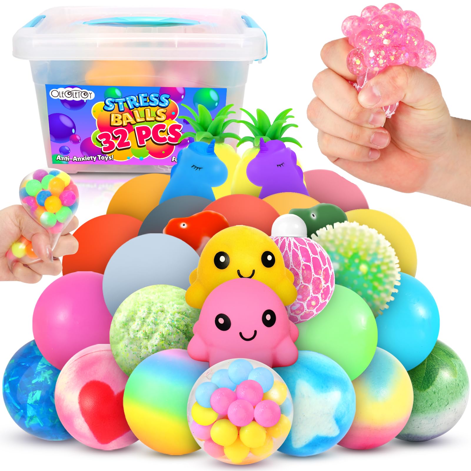 Stress Balls Squishy Fidget Toys: OleOletOy 32 Pack Stress Balls for ...