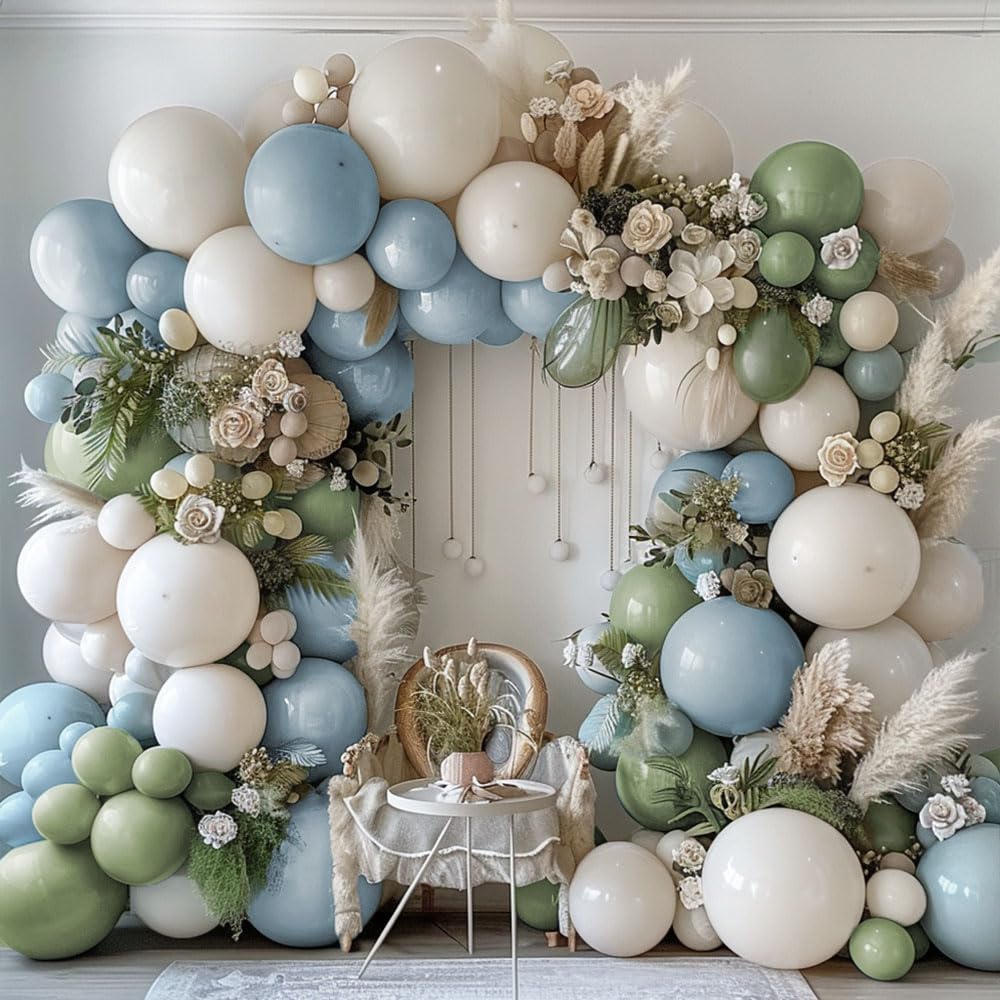 Dusty Blue Green Balloon Garland Arch Kit Double Stuffed Avocado Green Balloons Thick Latex ...