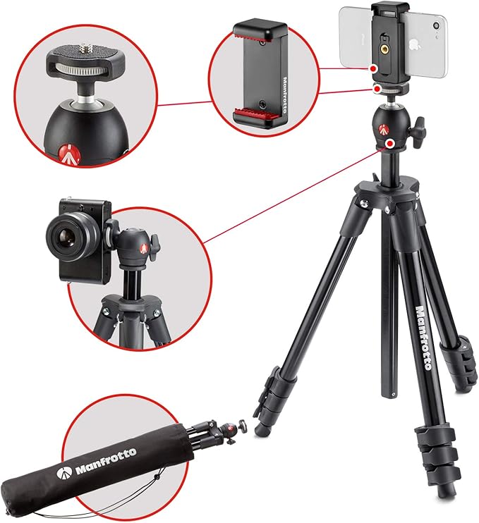 Manfrotto MKSCOMPACTLTBK Compact Light Smart Tripod: Amazon.co.uk ...