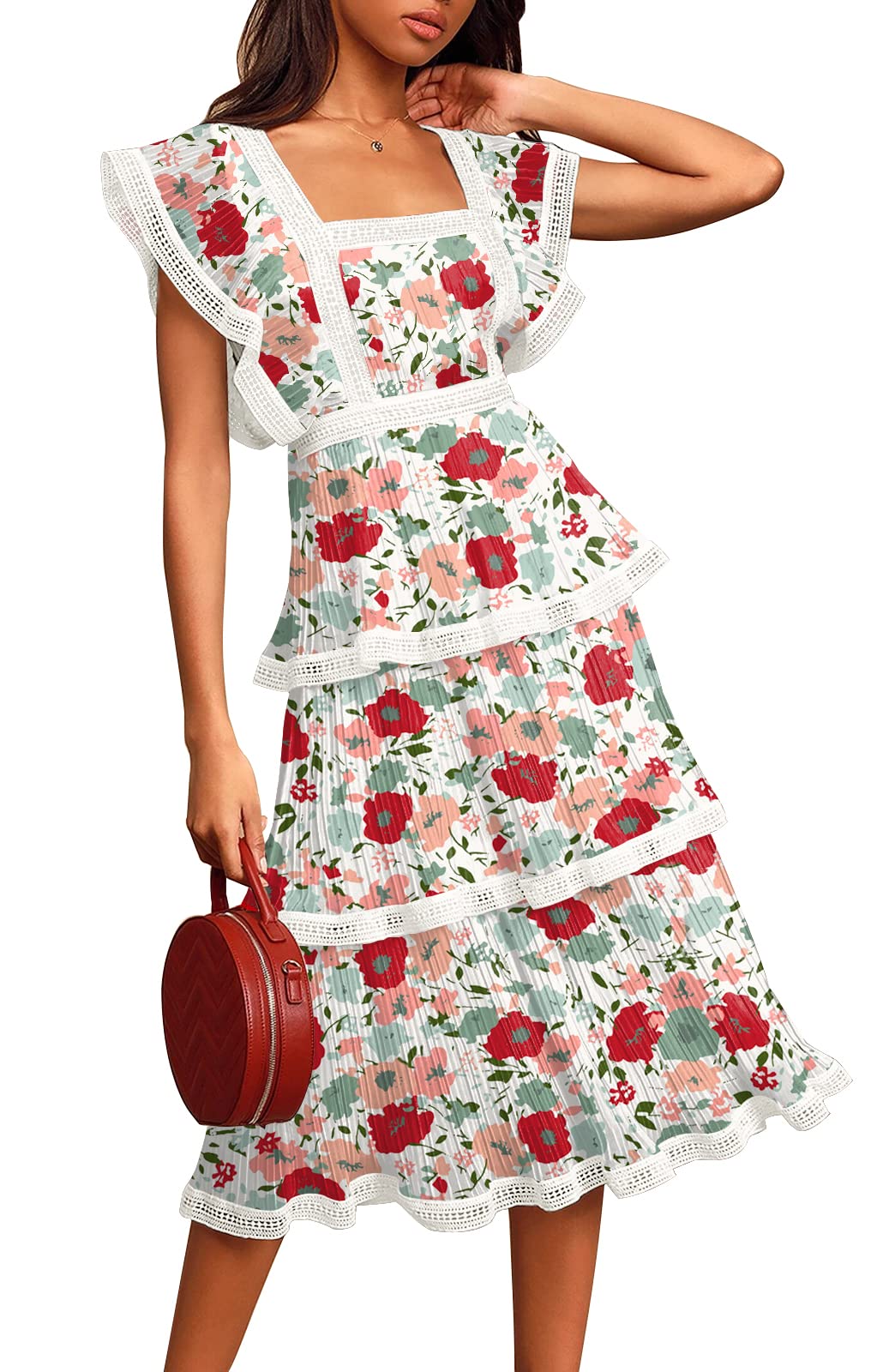 ETCYY Women's Summer Ruffle Dress Tiered Layed Chiffon Lace Short ...